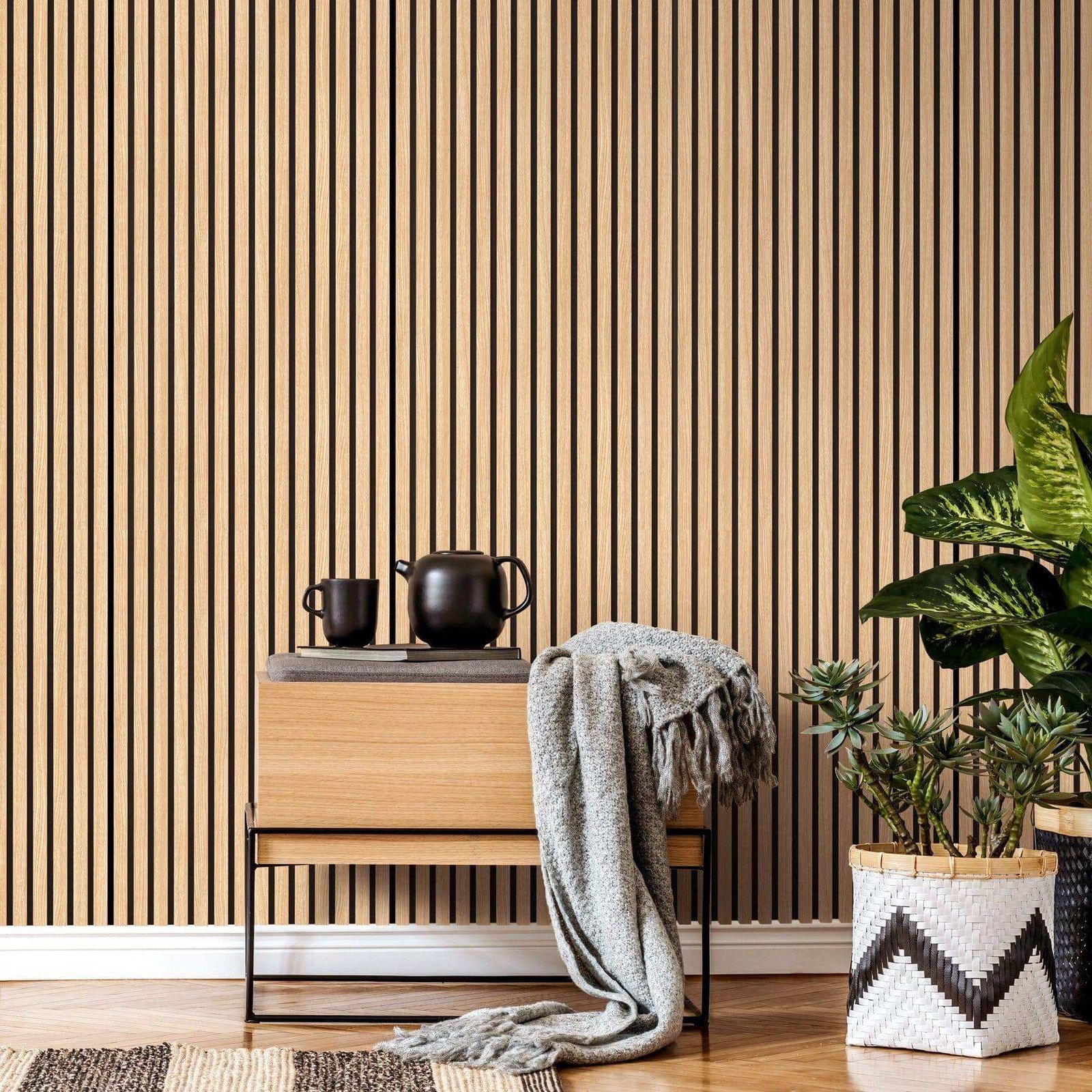 2.4m Acoustic Wood Slat Wall Panel - Natural Oak - Wood Veneer